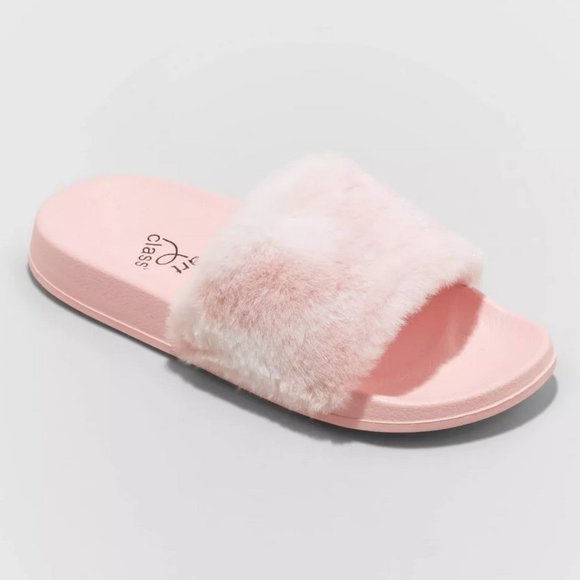 art class | Shoes | Girls Aubrianna Single Band Fur Slide Slippers Pink ...
